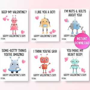Robot Valentines Cards for Kids Printable, Valentines Day Cards Robots ...