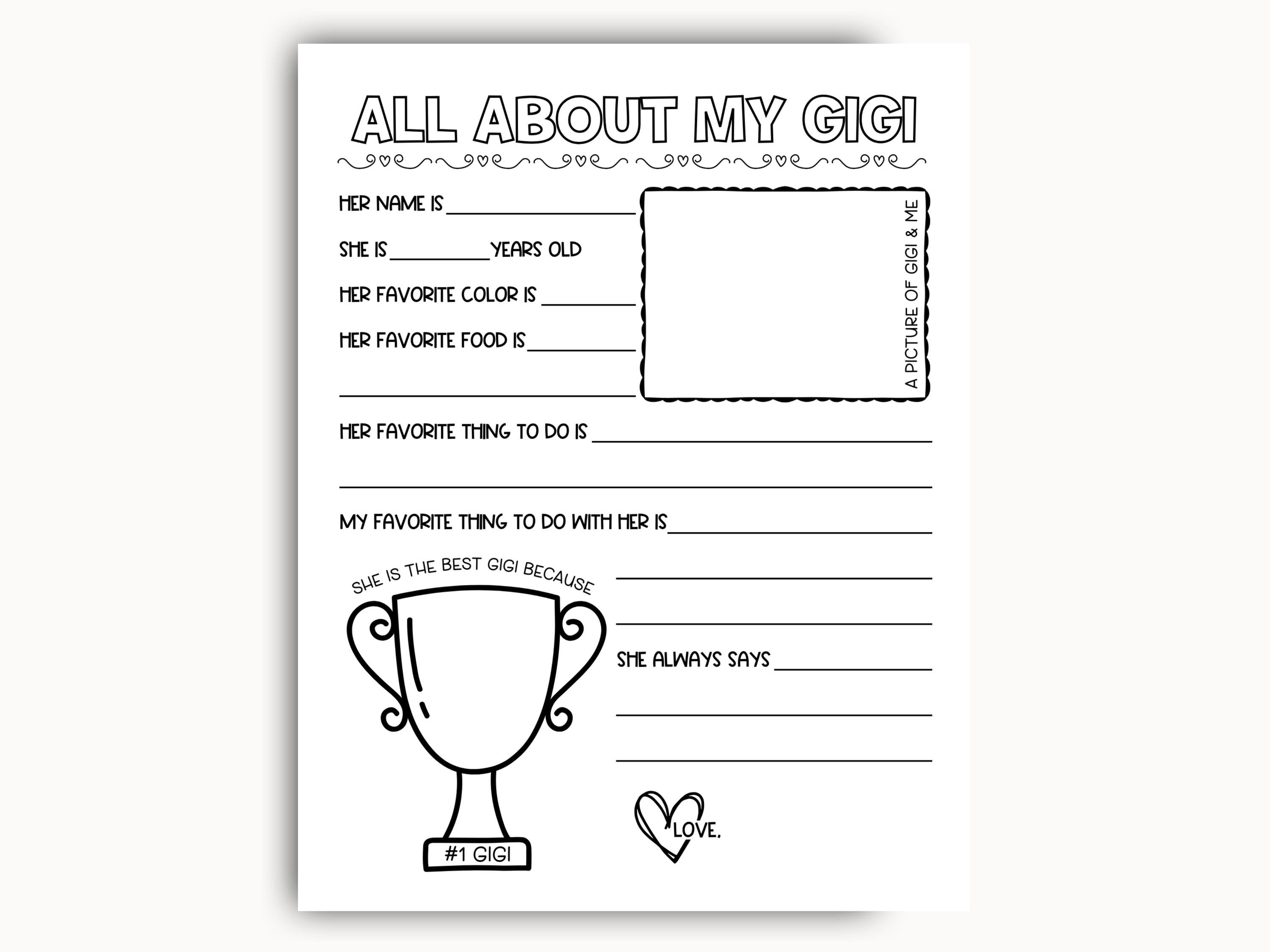 All About My Gigi Printable, Mothers Day Printable Gift, Gigi Birthday ...