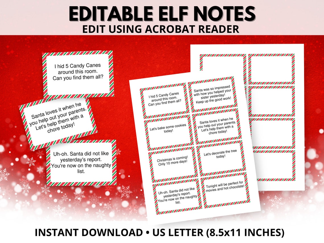 Editable Elf Note Cards Printable Elf Note Template Small - Etsy