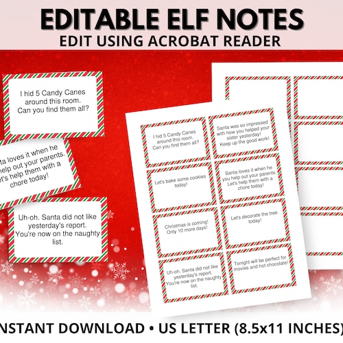 Editable Elf Note Cards Elf Activity Cards Printable - Etsy