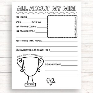 All About Mimi, All About My Mimi Printable, Grandma Questionnaire ...