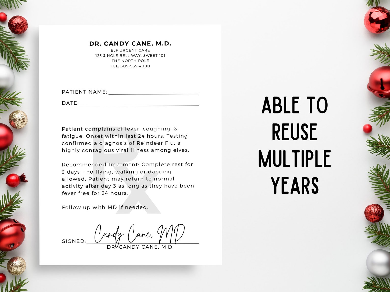 Elf Sick Note Editable, Elf Injury & Recovery Letter, Doctors Note for ...