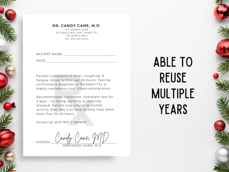 Elf Sick Note Editable, Elf Injury & Recovery Letter, Doctors Note for ...