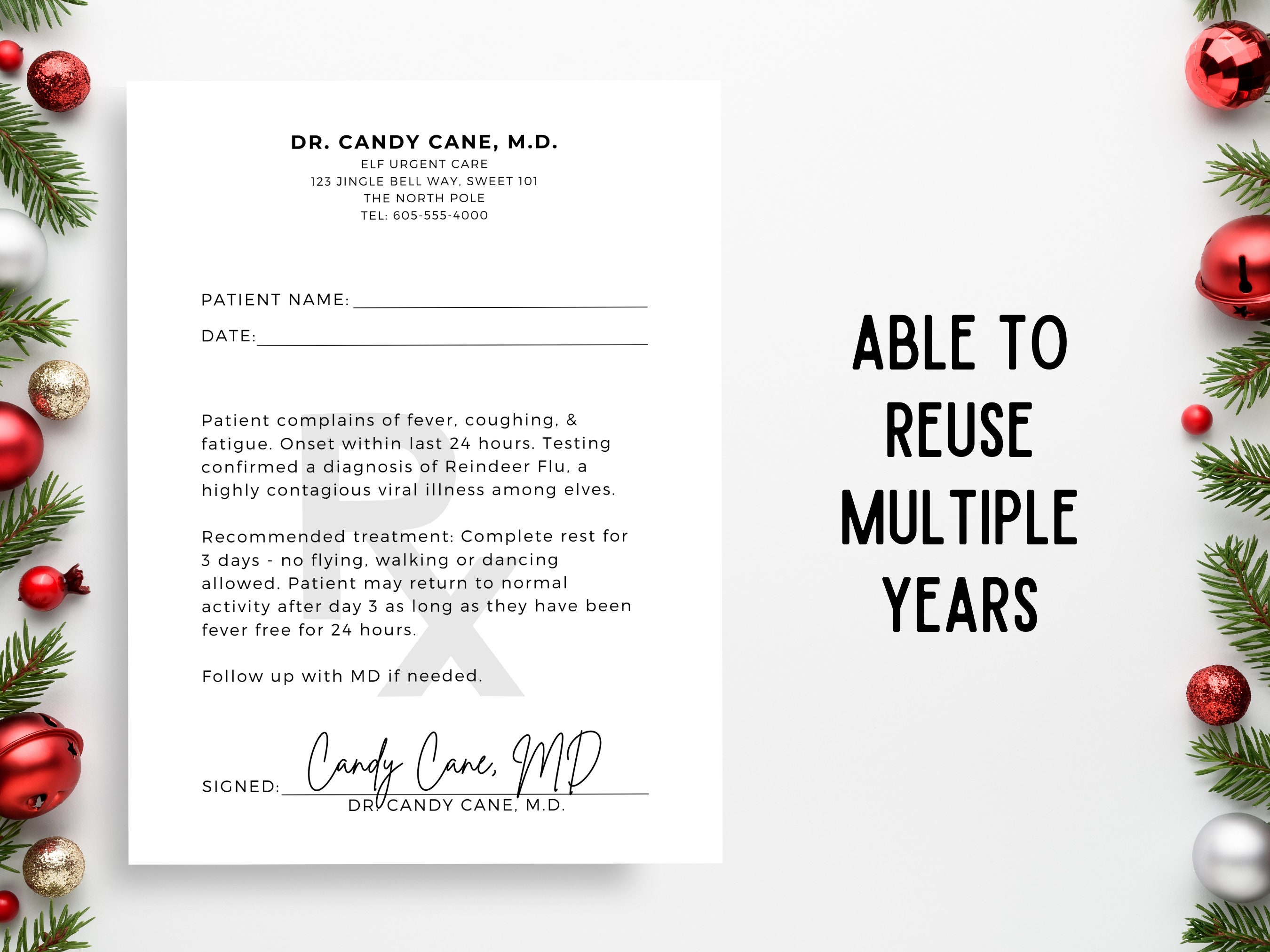 Elf Sick Note Editable, Elf Injury & Recovery Letter, Doctors Note for ...