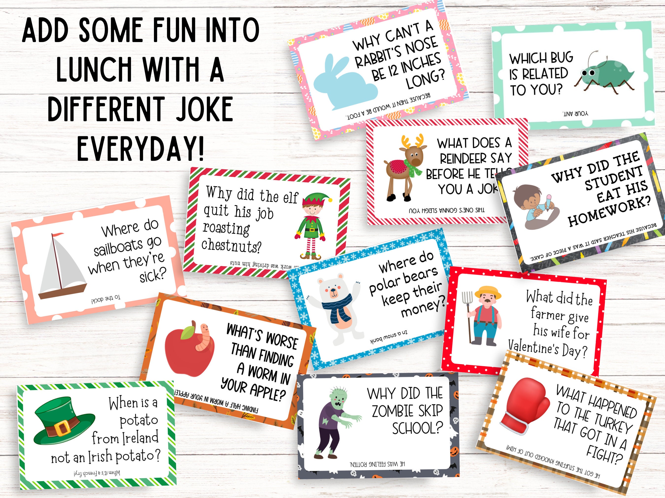 Lunchbox Joke Cards Kid Lunch Box Note Funny Jokes for Kids - Etsy