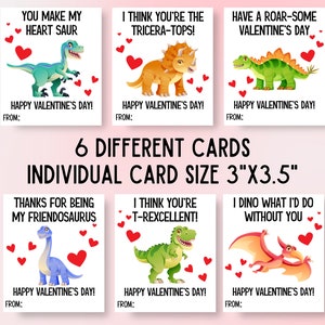 Printable Dinosaur Valentines for Kids Class, Dinosaur Valentine Card ...