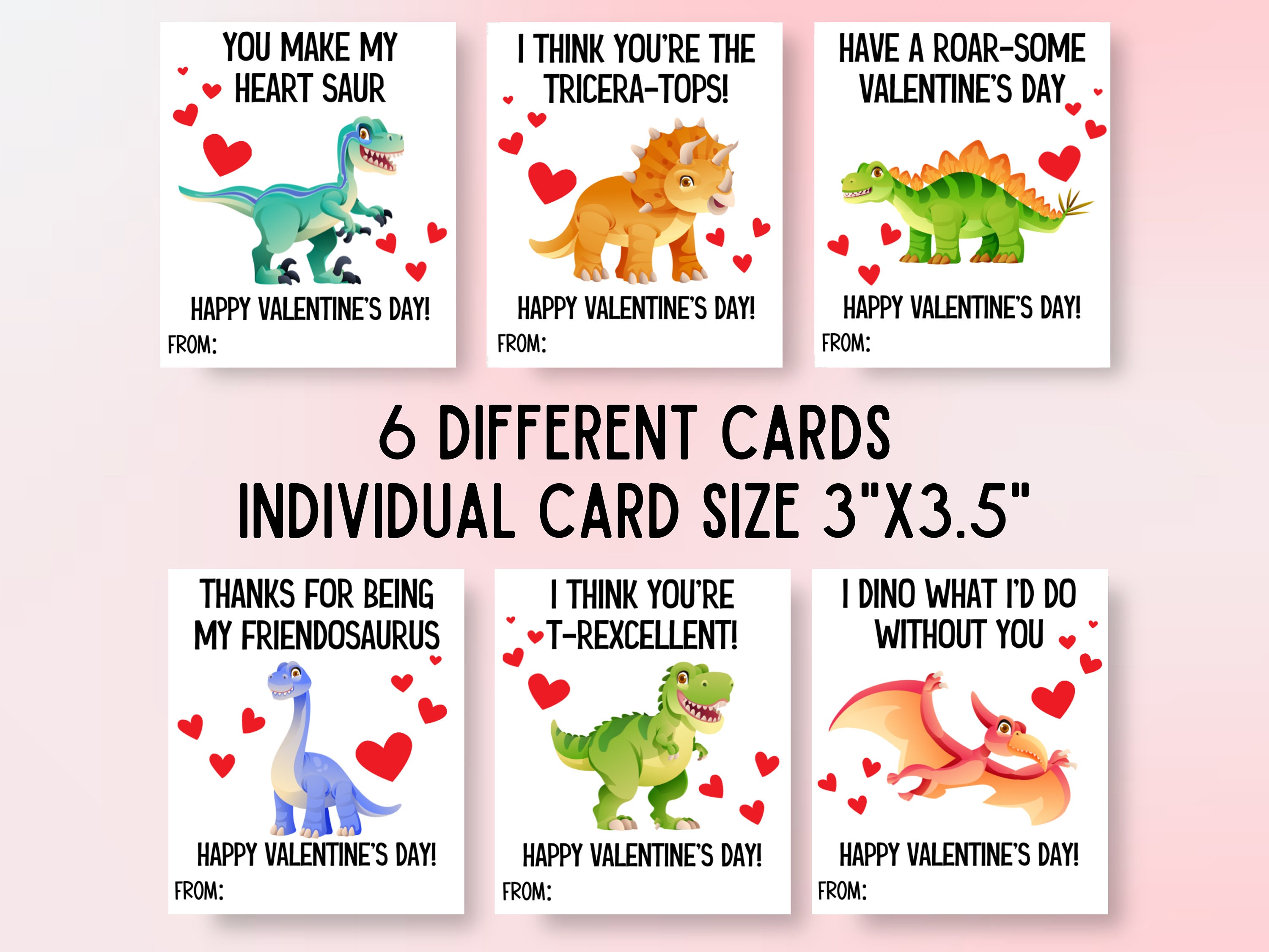 Printable Dinosaur Valentines for Kids Class, Dinosaur Valentine Card ...