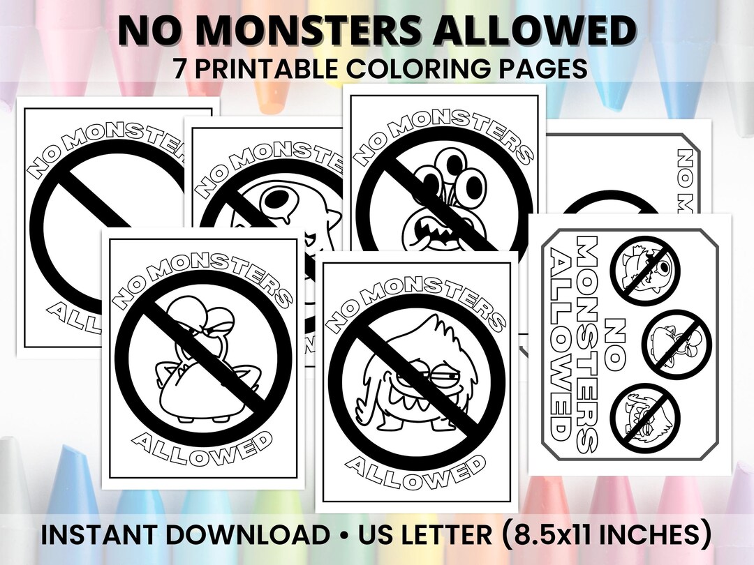 No Monsters Allowed Sign Kids Printable Coloring Pages Keep - Etsy