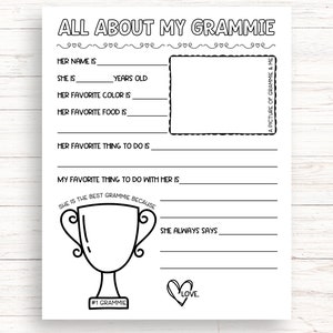 All About My Grammie Printable, Mothers Day Printable Gift, Grandma ...
