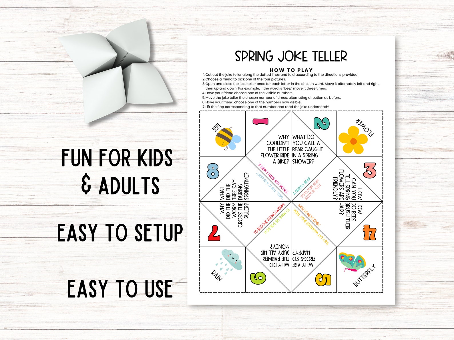 Spring Jokes for Kids, Cootie Catcher, Paper Fortune Teller, Printable ...