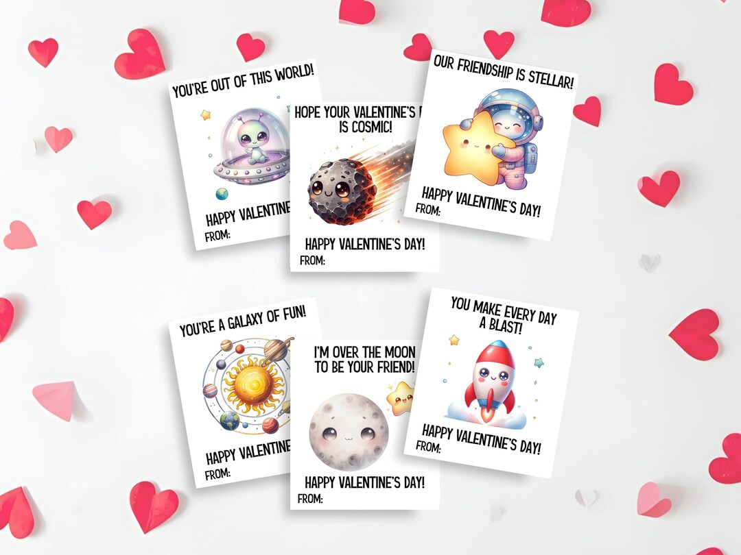 Printable Space Valentine's Day Cards for Kids, Classroom Valentines ...