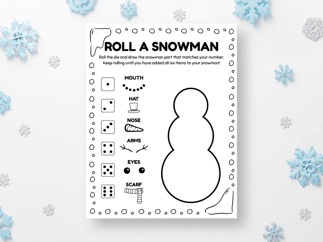 Printable Roll A Snowman Dice Game, Winter Activity for Kids, Classroom ...