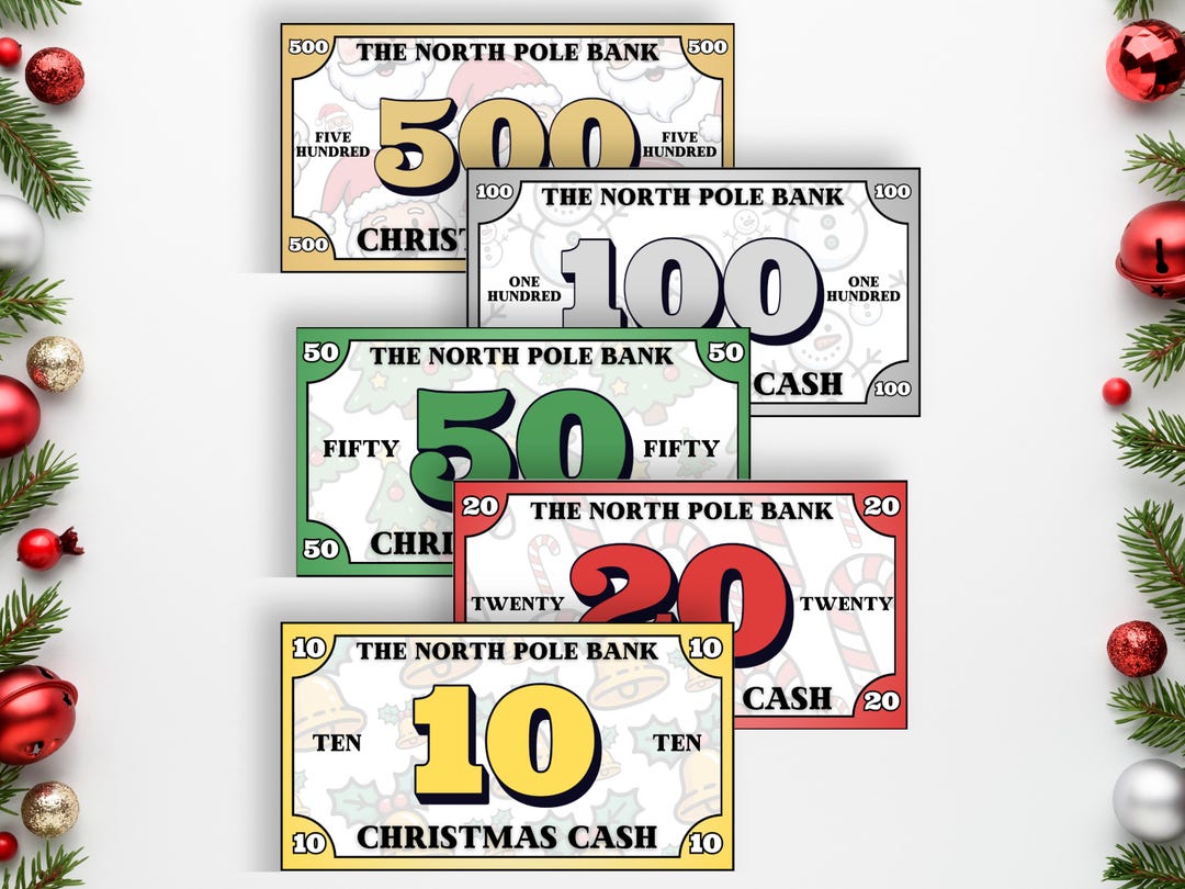 Printable Christmas Play Money, Christmas Cash, Santa Bucks, Christmas ...