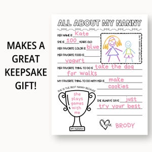 All About My Nanny Printable, Grandma Questionnaire, Mothers Day ...