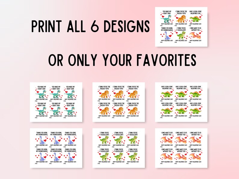 Printable Dinosaur Valentines for Kids Class, Dinosaur Valentine Card ...