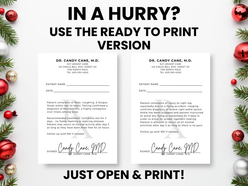 Editable Elf Sick Day Notes, Elf Doctor Note Canva Template - Etsy