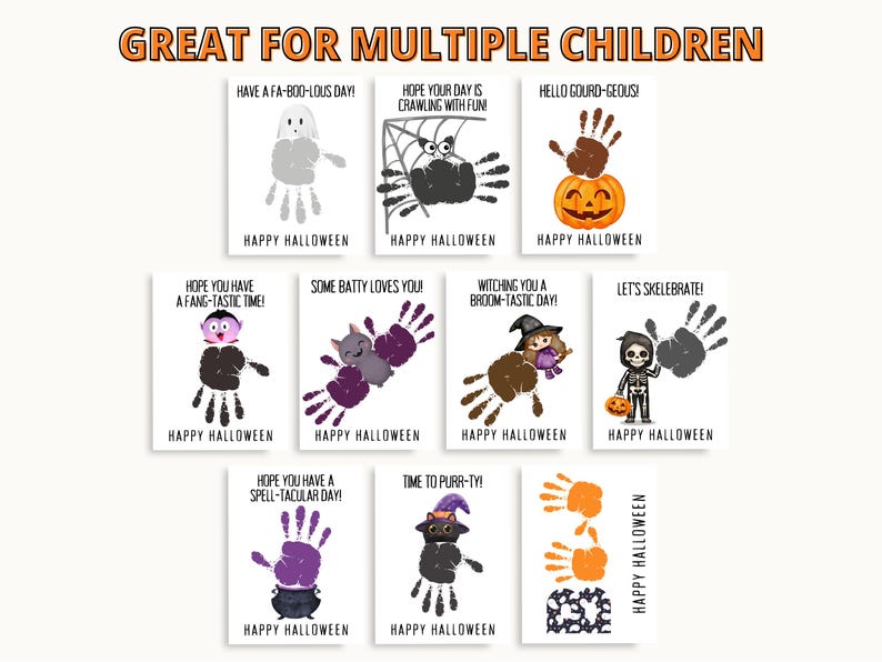 Halloween Handprint Bundle, DIY Printable Craft for Kids, Toddler ...