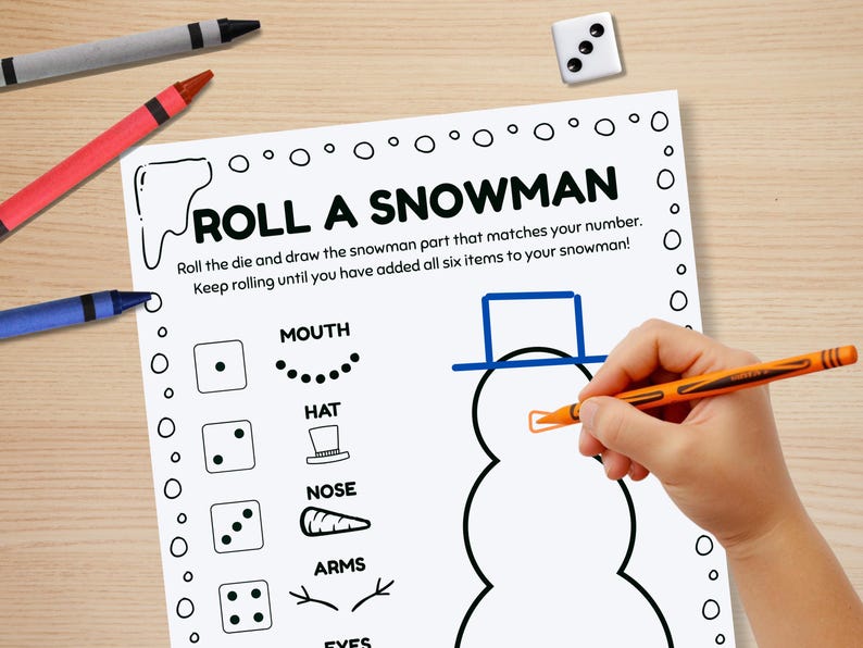 Printable Roll A Snowman Dice Game, Winter Activity for Kids, Classroom ...