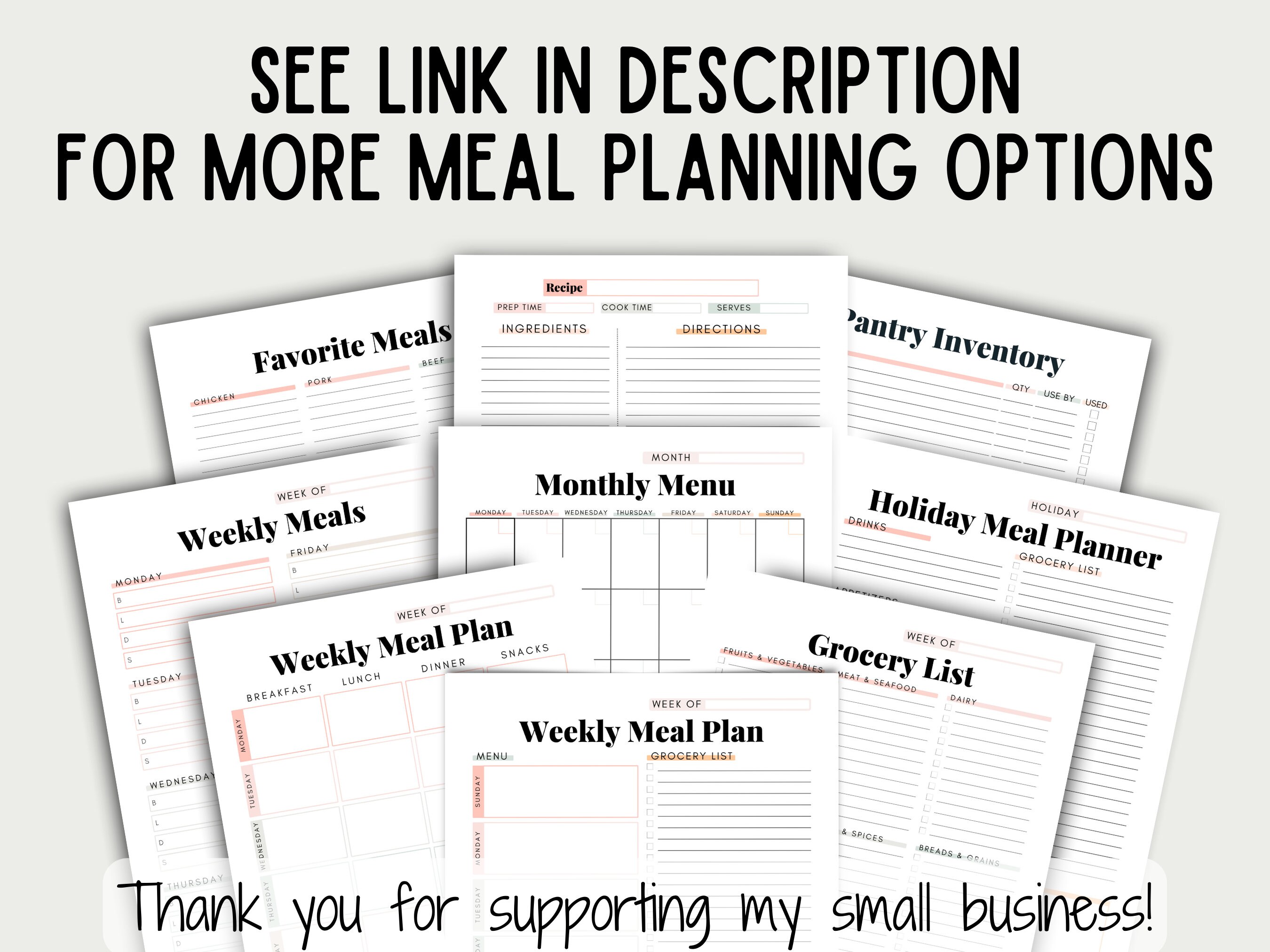 Editable Grocery List and Meal Planner Weekly Meal Plan - Etsy