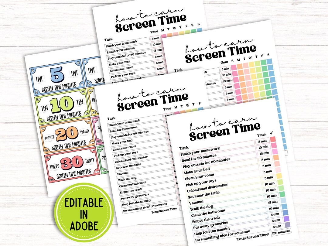 How to Earn Screen Time, Screen Time Bucks, Editable Screen Time ...
