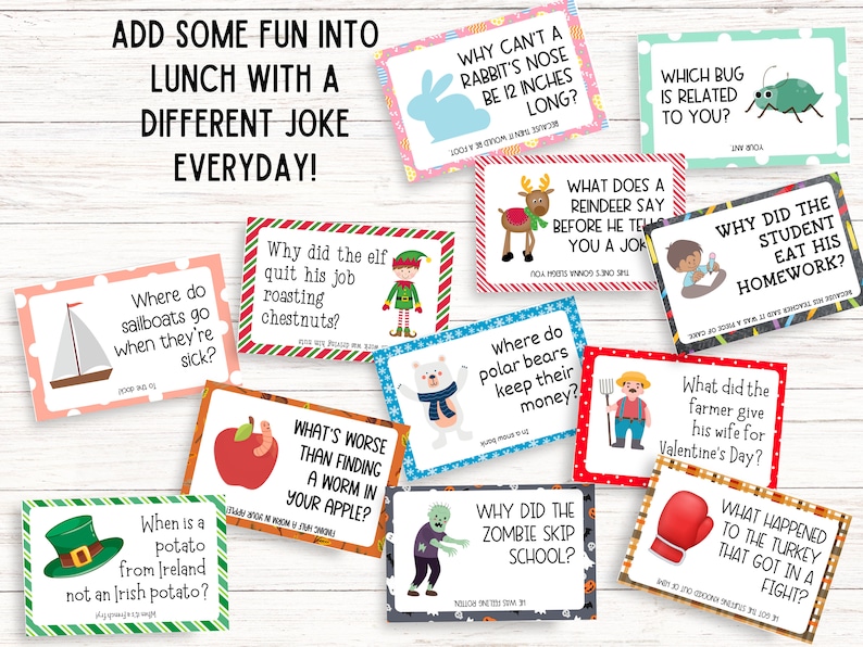Lunchbox Joke Cards, Kid Lunch Box Note, Funny Jokes for Kids Lunch ...