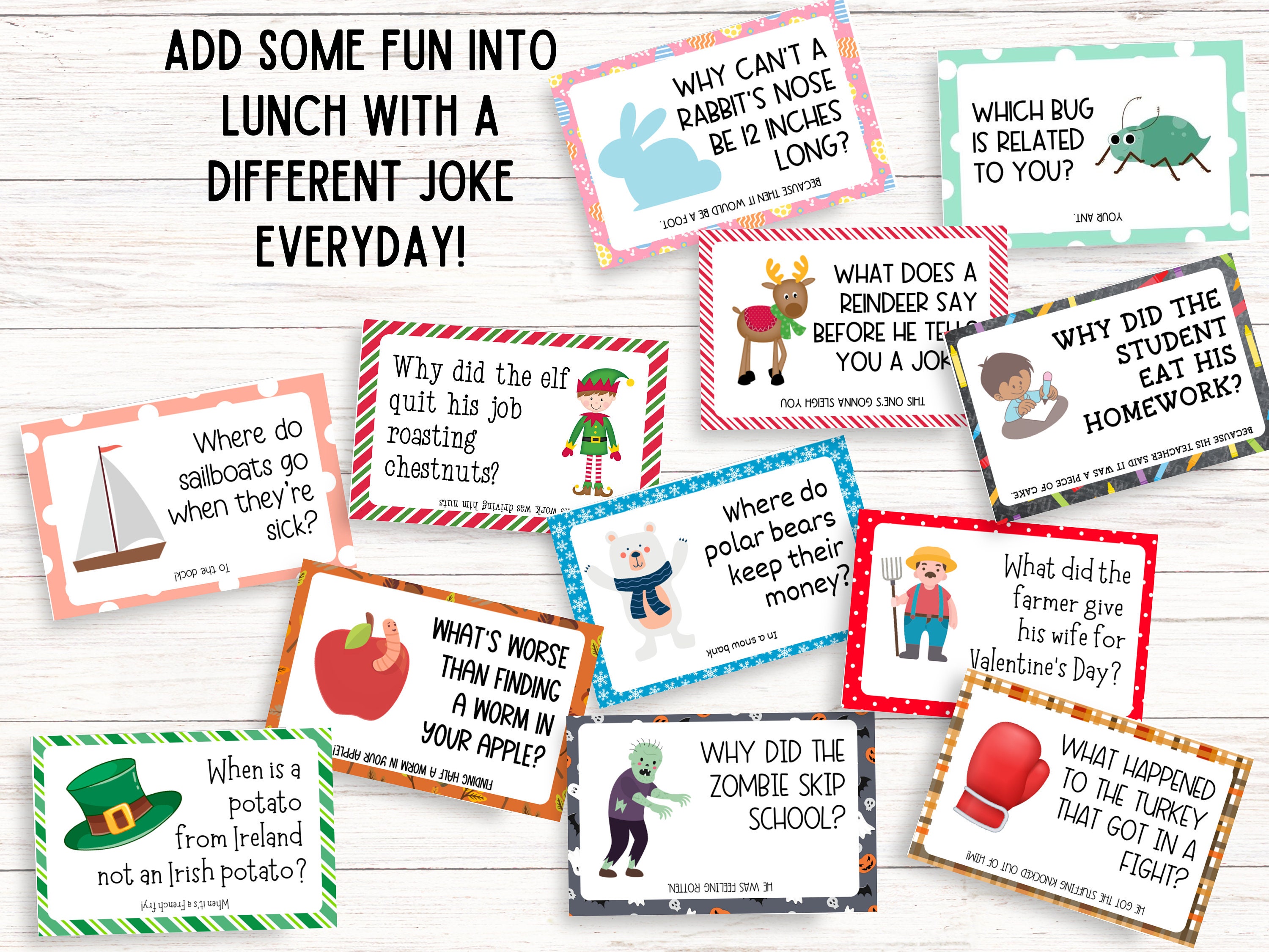 Lunchbox Joke Cards, Kid Lunch Box Note, Funny Jokes for Kids Lunch ...