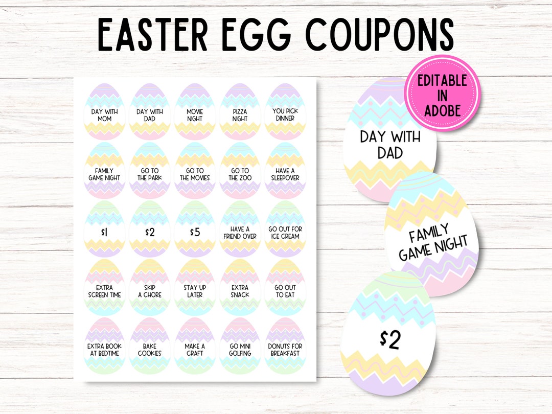 Editable Easter Egg Coupon, Easter Reward Tokens, Printable Easter Egg ...