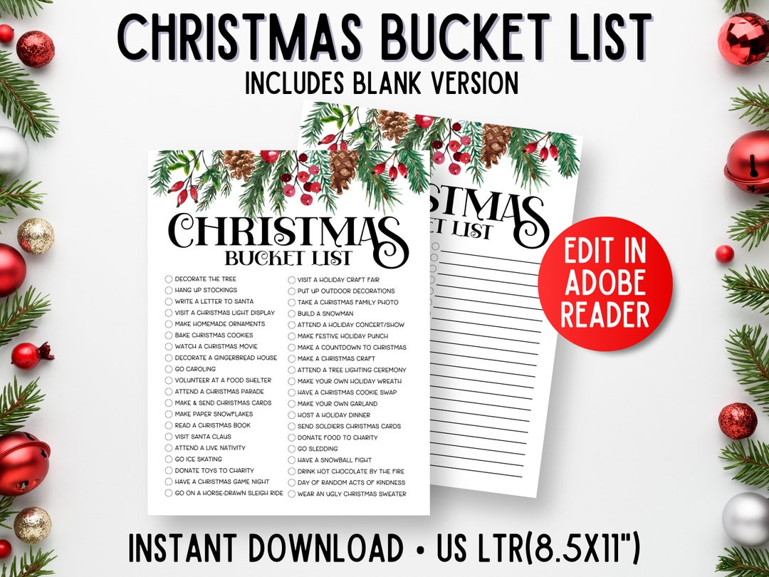 Printable Christmas Bucket List for Kids Holiday Bucket List - Etsy