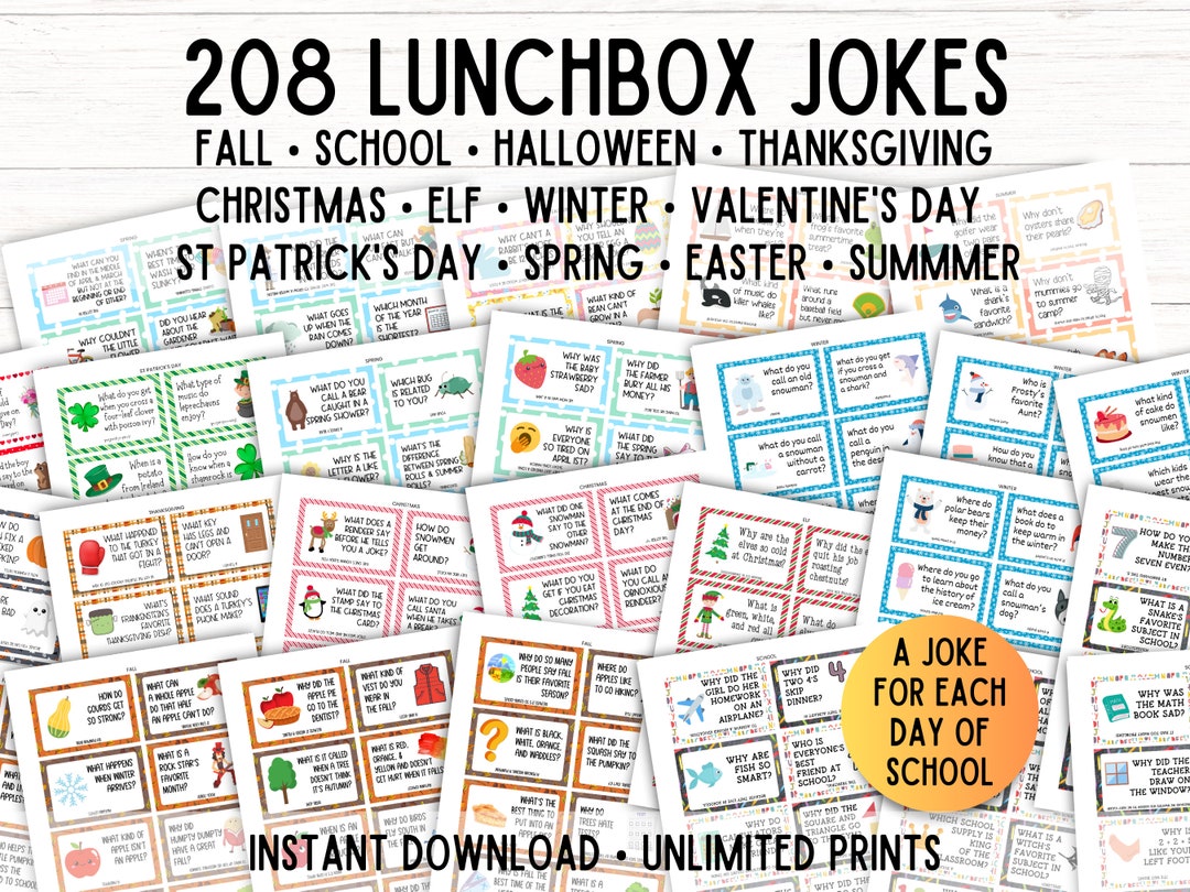 Lunchbox Joke Cards Kid Lunch Box Note Funny Jokes for Kids - Etsy