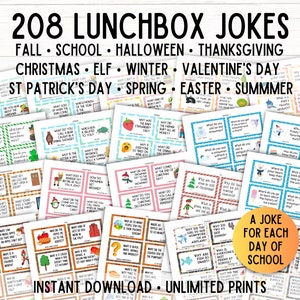 Lunchbox Joke Cards, Kid Lunch Box Note, Funny Jokes for Kids Lunch ...