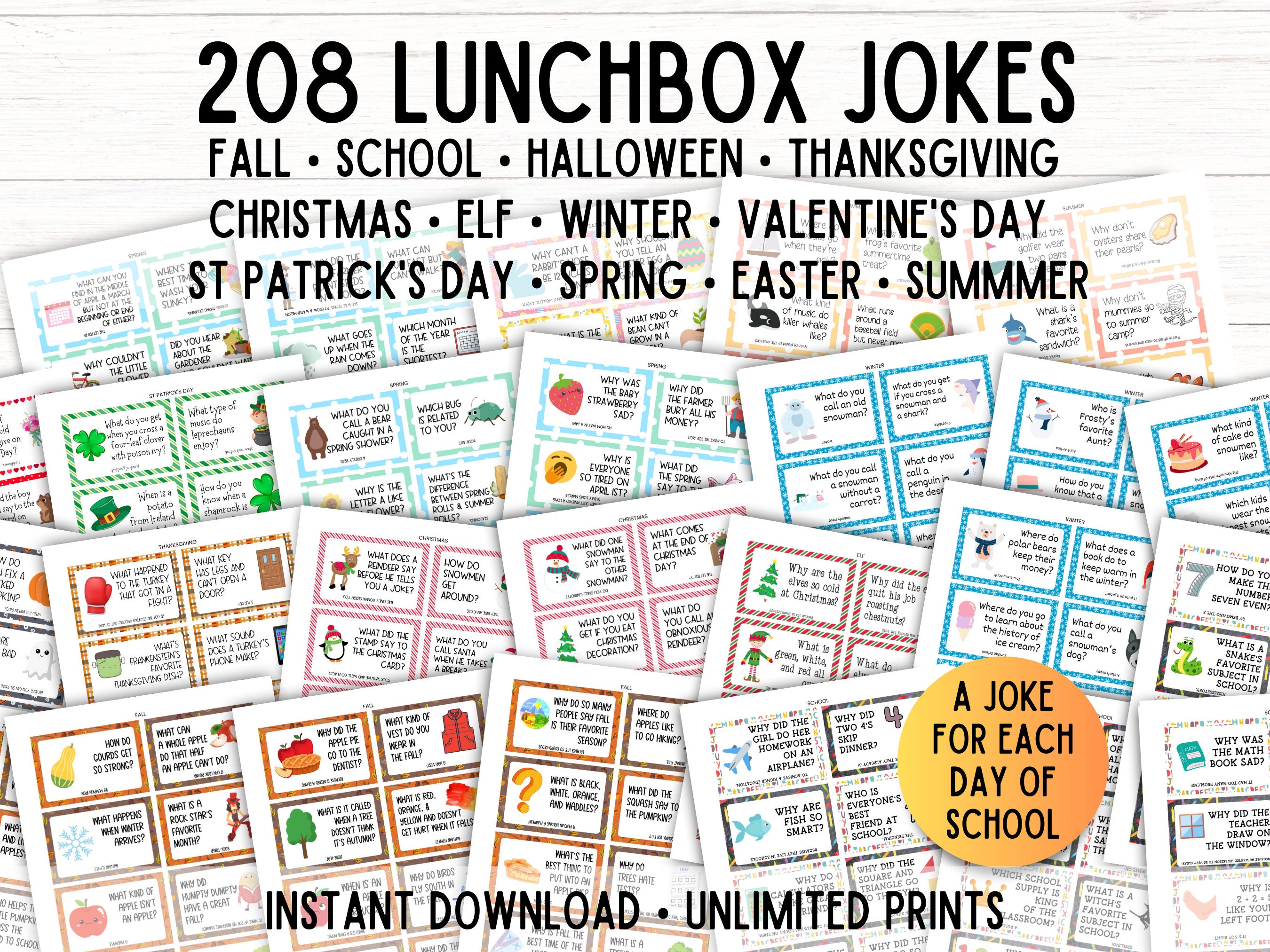 Lunchbox Joke Cards, Kid Lunch Box Note, Funny Jokes for Kids Lunch ...