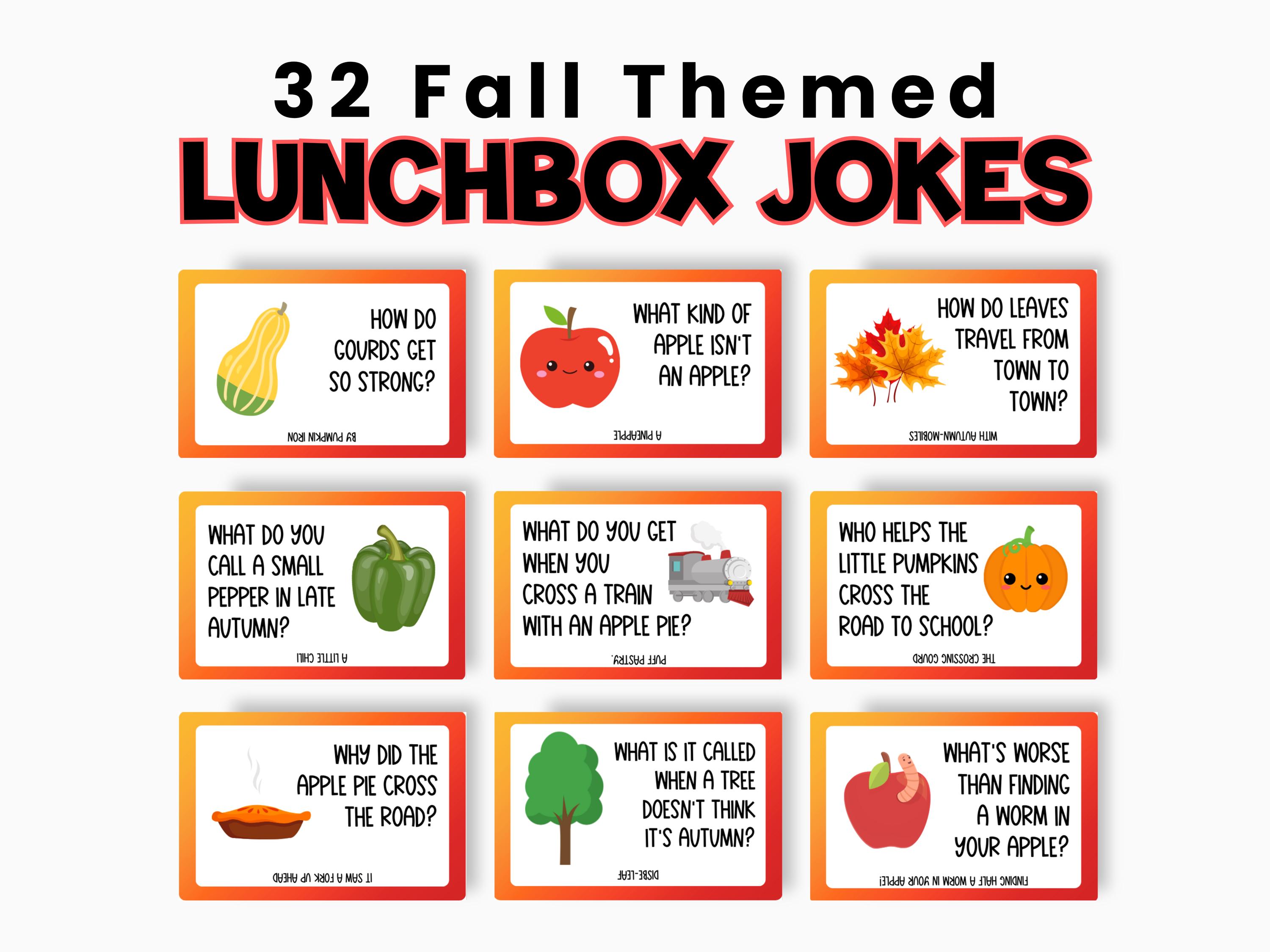 Fall Lunch Box Notes: 32 Kids' Jokes, Printable Cards (PDF) - Etsy