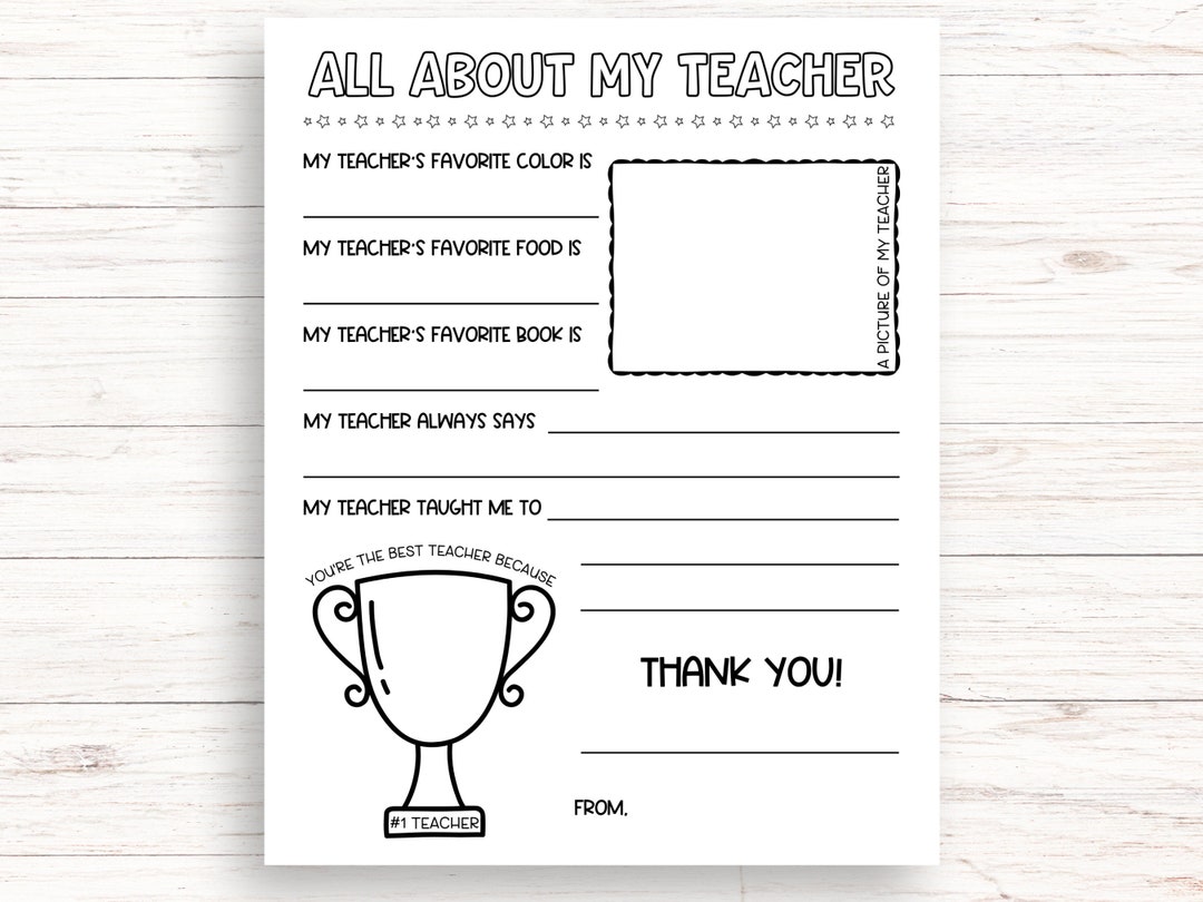 All About My Teacher Printable, Thank You Teacher Letter, Teacher ...
