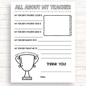 All About My Teacher Printable, Thank You Teacher Letter, Teacher ...