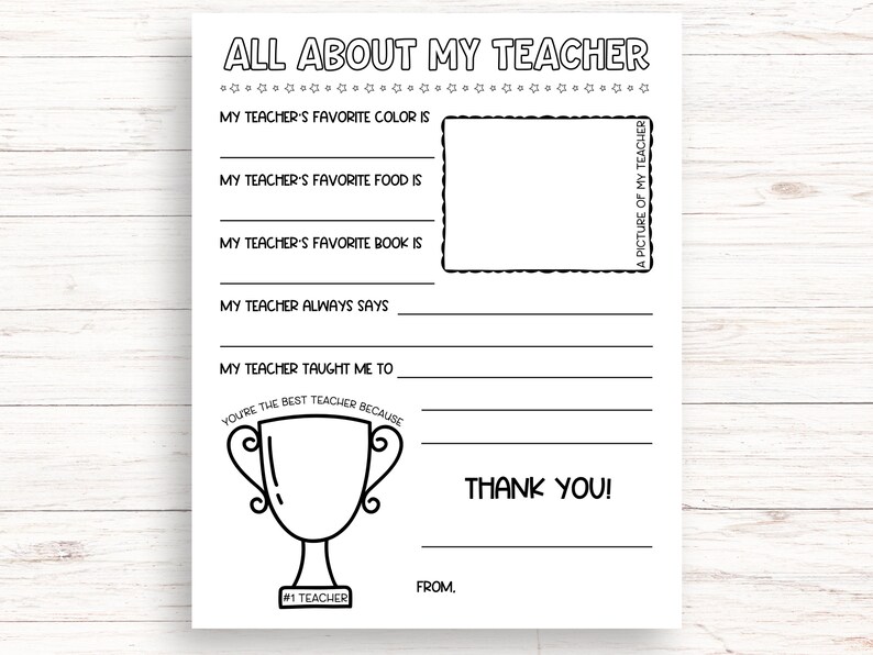 All About My Teacher Printable, Thank You Teacher Letter, Teacher ...