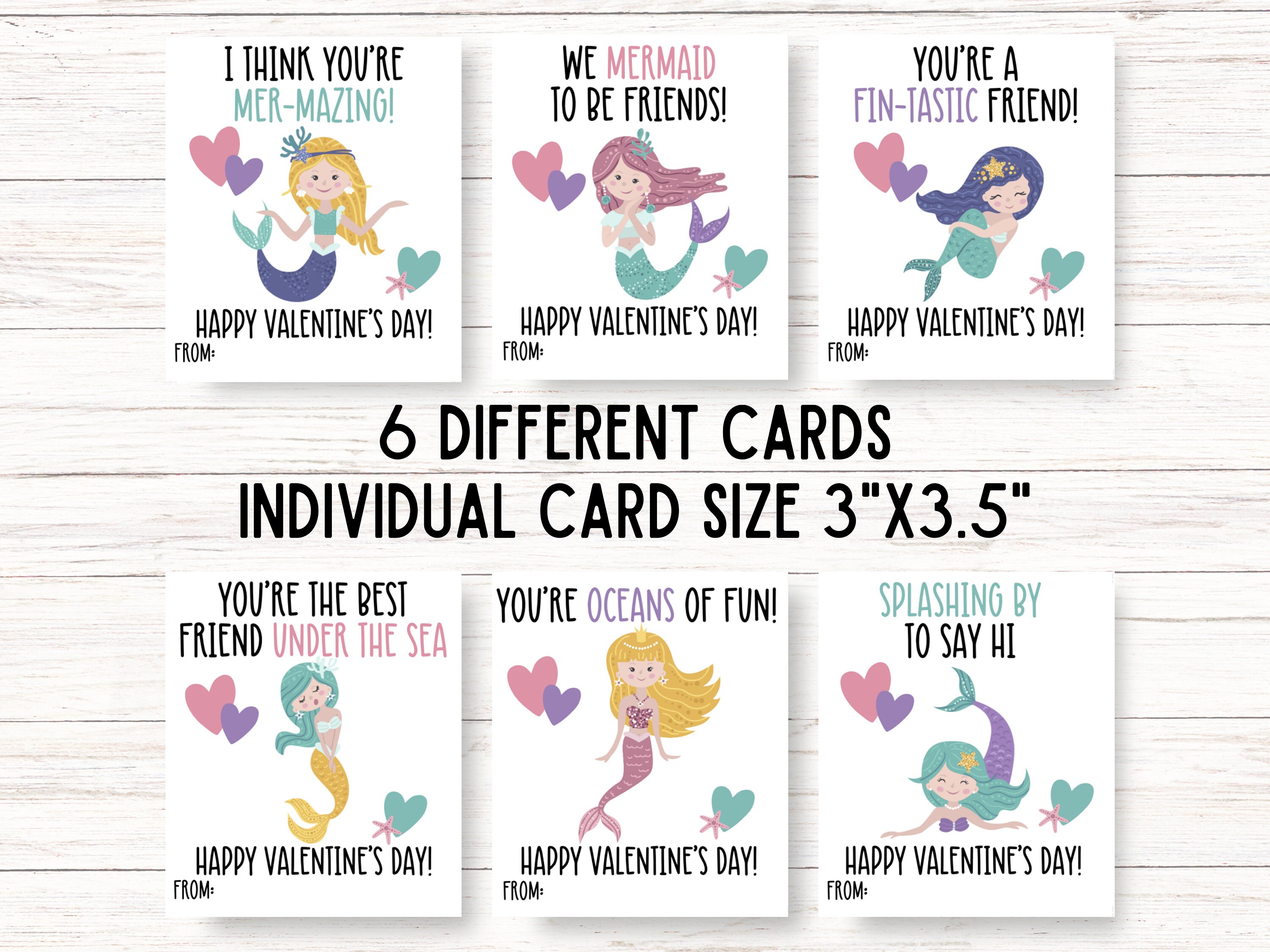 Editable Mermaid Valentines Card, Mermaid Valentine's Day Cards Girl ...