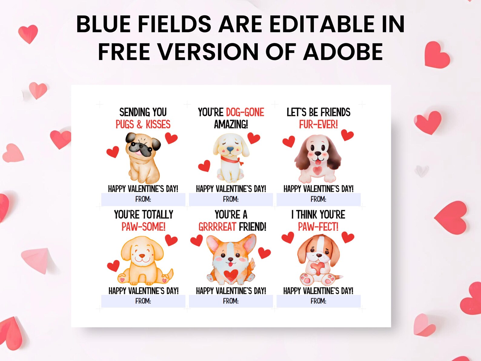Editable Valentines Day Cards Dog, Puppy Valentine Cards, Printable Dog ...