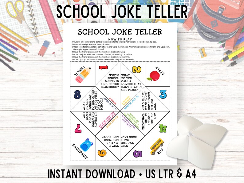 Back to School Jokes Printable Games for Kids, Paper Fortune Teller ...