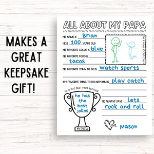 All About My Papa Printable, Fathers Day Printable Gift, Birthday Gift ...