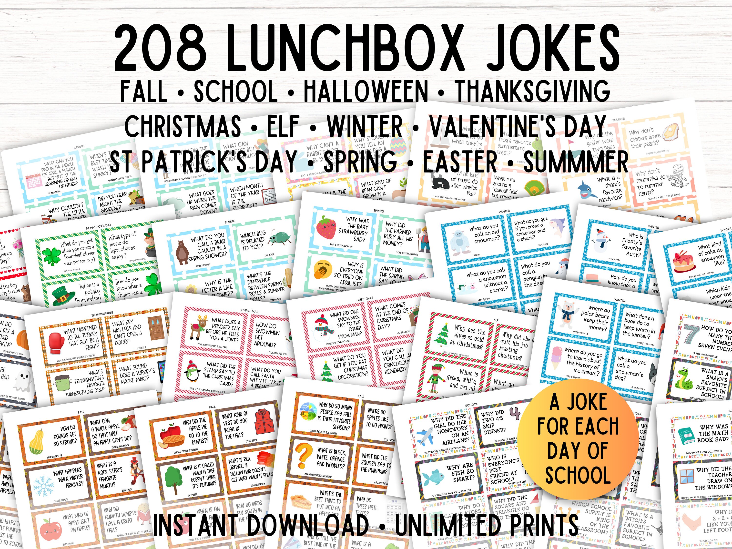 Lunchbox Joke Cards, Kid Lunch Box Note, Funny Jokes for Kids Lunch ...
