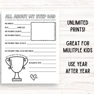 All About My Step Dad Printable, Fathers Day Printable Gift, Birthday ...