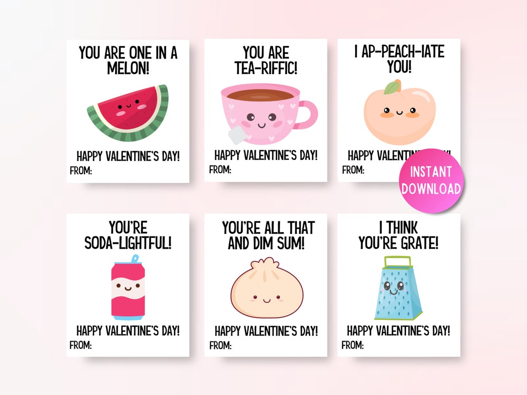 Printable Food Valentines, Food Pun Valentine Cards for Classroom ...
