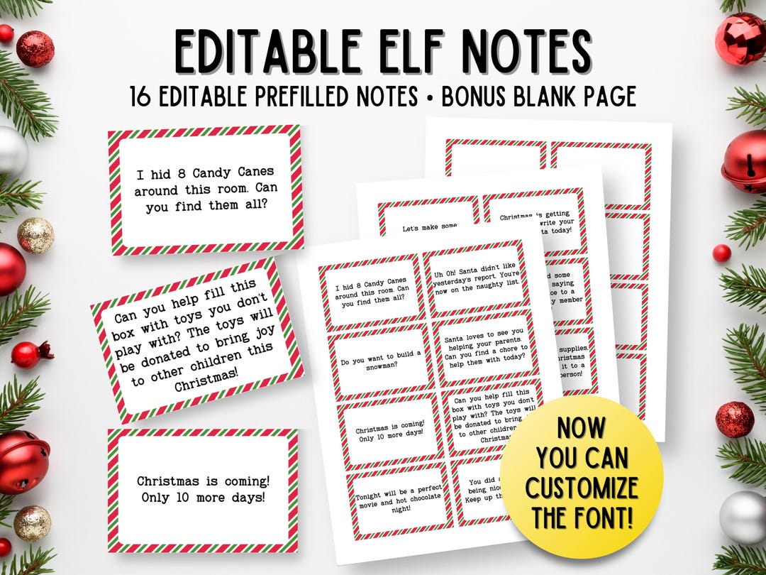 Editable Elf Note Cards, Printable Elf Note Template, Personalized ...
