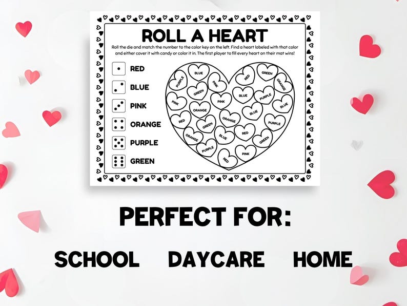 Printable Roll A Heart Dice Game, Valentine's Day Activity for Kids ...