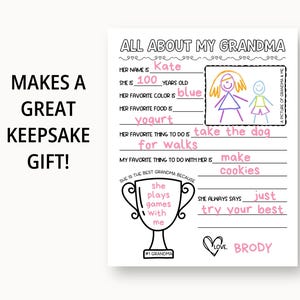 All About My Grandma Printable, Mother's Day Gift for Grandma, Grandma ...