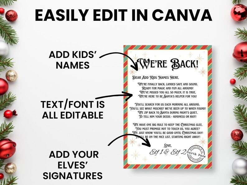 Editable Elf We're Back Canva Template, Personalized Elves Return Arrival Letter - Etsy Canada