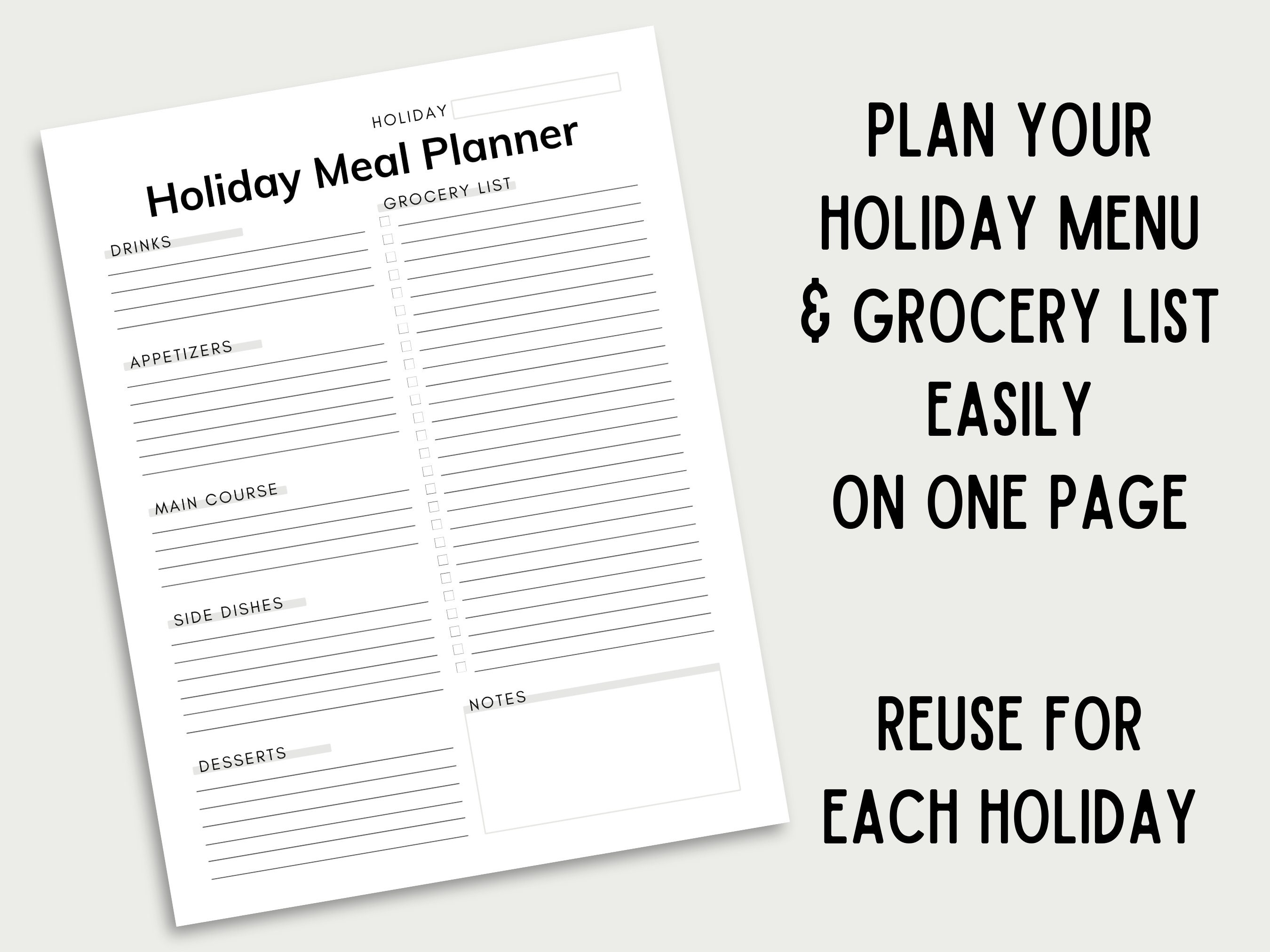 Holiday Menu Planner, Holiday Meal Plan Template, Christmas Dinner Menu ...