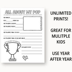 All About My Pop Printable, Fathers Day Printable Gift, Birthday Gift ...