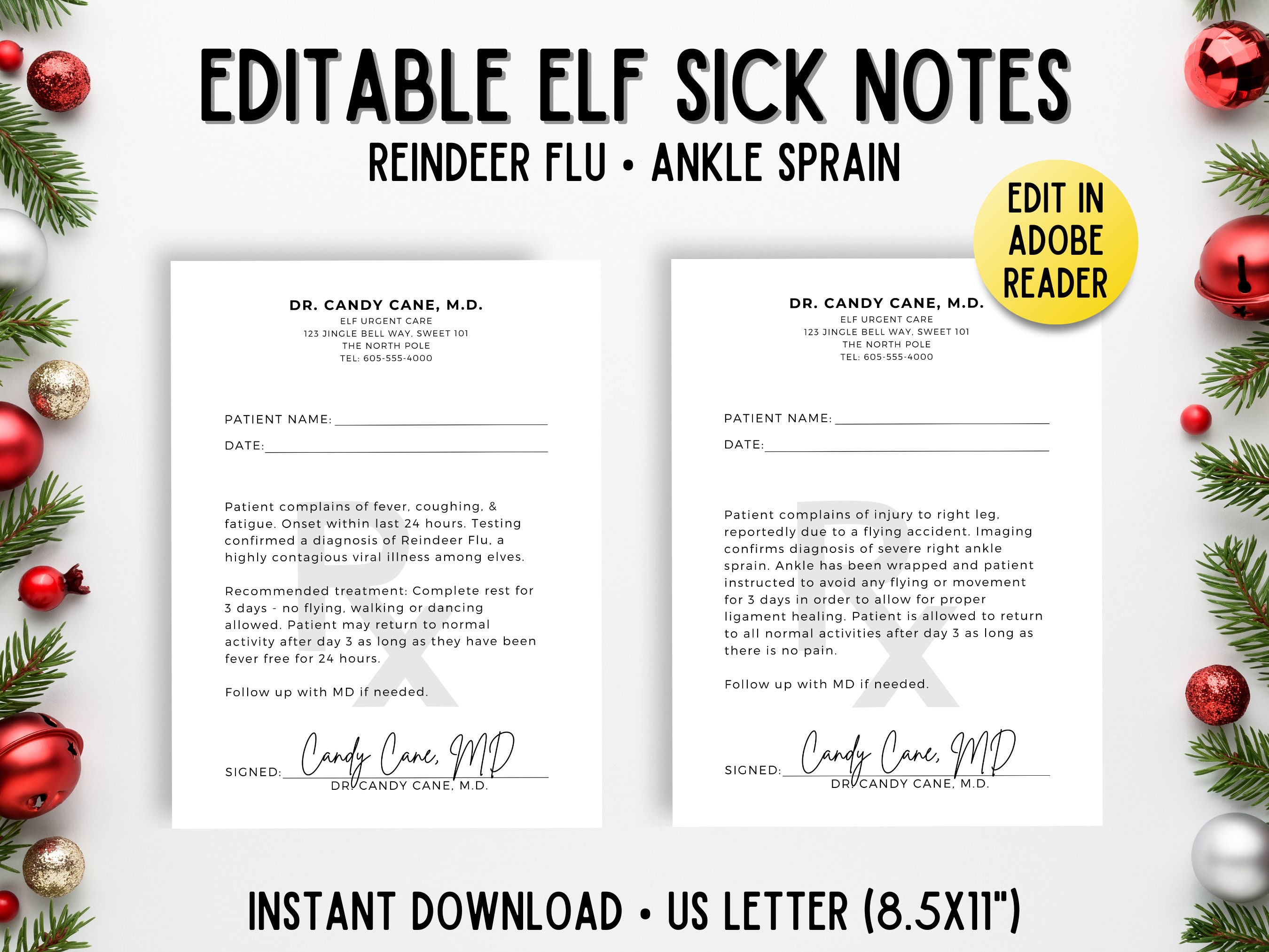 Elf Sick Note Editable, Elf Injury & Recovery Letter, Doctors Note for ...