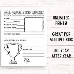 All About My Uncle Printable, Birthday Gift for Uncle From Kids ...